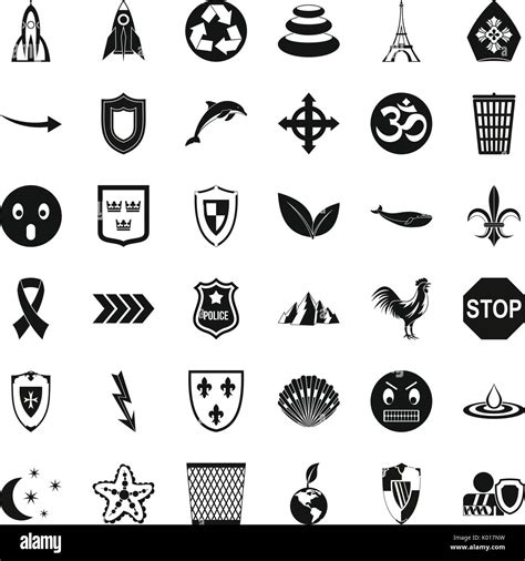 Protection Emblem Icons Set Simple Style Stock Vector Image Art Alamy