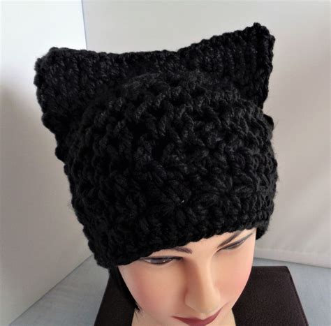 Black Pussy Hat Pussycat Hat Crochet Pussycat Hat Knit Pussyhat Skull Dress Head Warmer