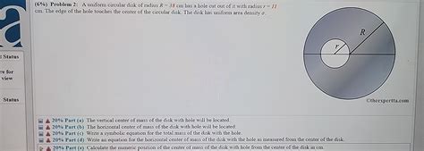 Solved Problem A Uniform Circular Disk Of Radius Chegg