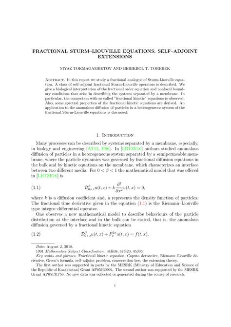 Pdf Fractional Sturmliouville Equations Self Adjoint Extensions