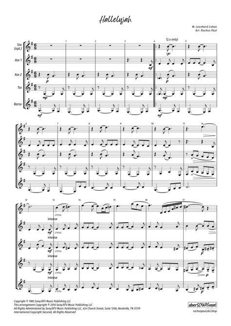 Hallelujah By Andrea Bocelli Tenor Saxophone Soprano Saxophone Baritone Saxophone Digital