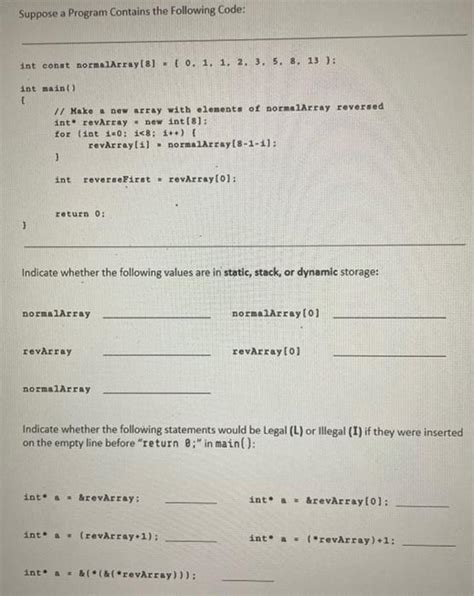 Solved Suppose A Program Contains The Following Code Int