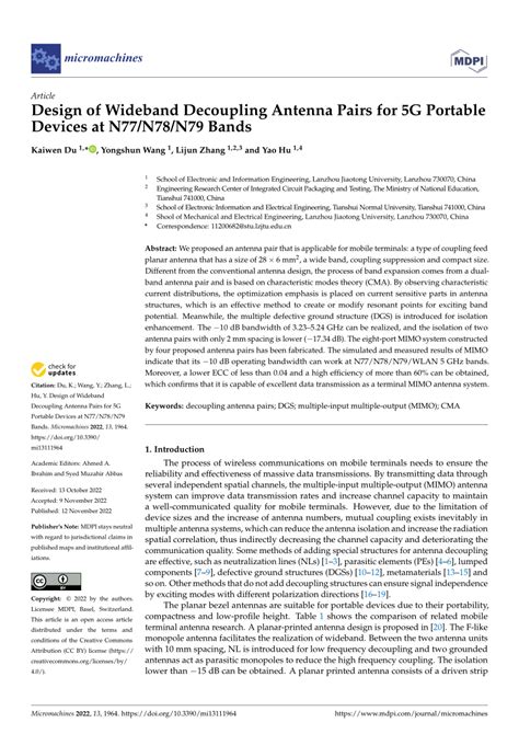 Pdf Design Of Wideband Decoupling Antenna Pairs For 5g Portable