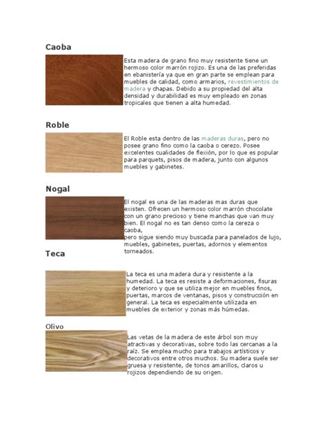 Tipos De Maderas Pdf Carpintería Madera