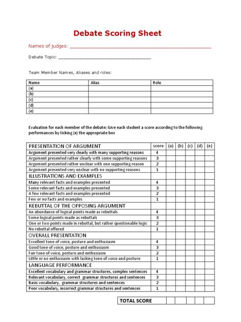 Debate Scoring Sheet