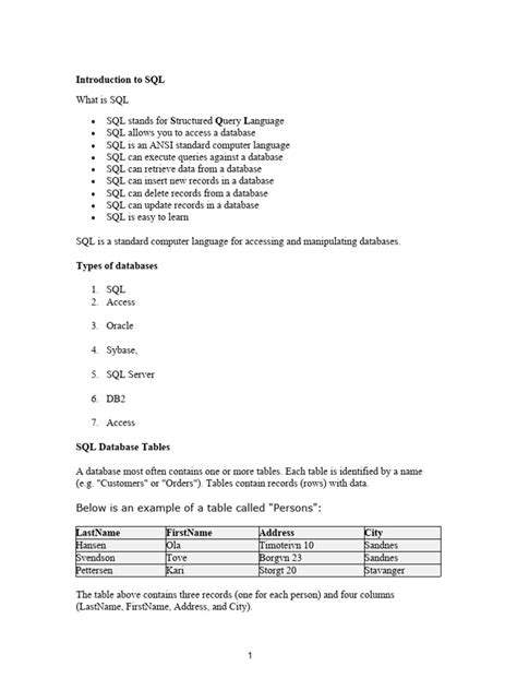 7 0 Sql Notes Querying Databases Download Free Pdf Database Index