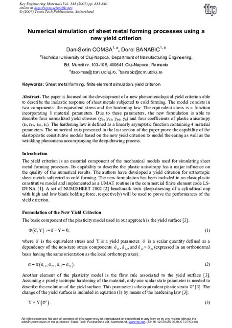 Pdf Numerical Simulation Of Sheet Metal Forming Processes Using A New