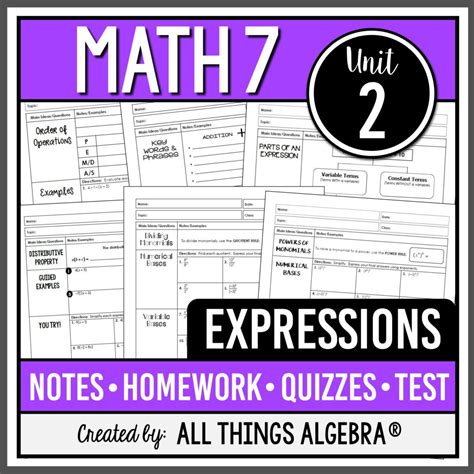 Math 7 Unit 2 Expressions All Things Algebra®