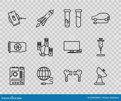Set Line Motherboard Radar Test Tube And Flask Social Network Wireless Charger Computer