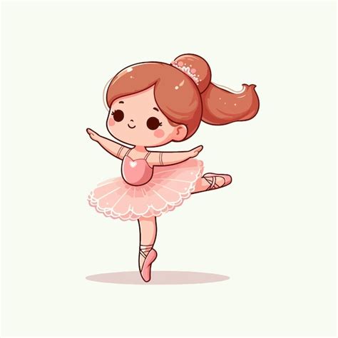Vector Cute Ballerina Girl Dancing Ballet Cartoon Vector Icon