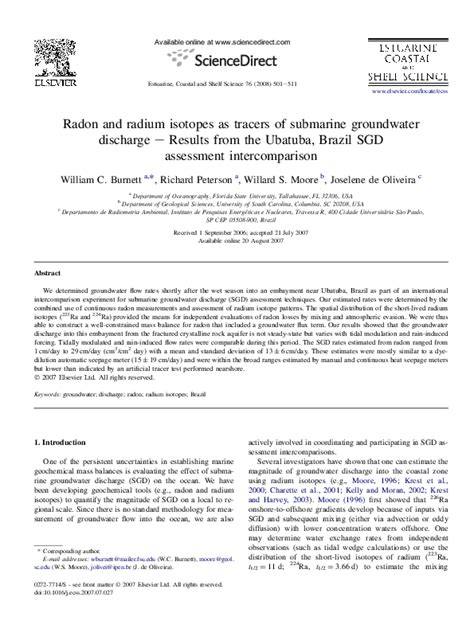 Pdf Radon And Radium Isotopes As Tracers Of Submarine Groundwater