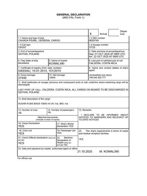 On Arr Fal Form 1 Pdf Water Transport Shipping