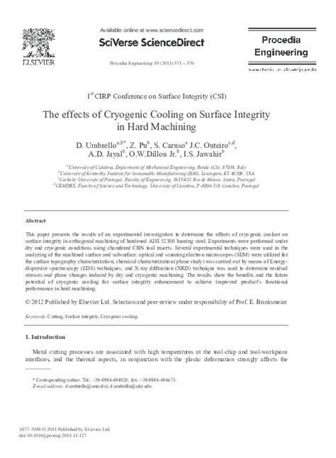 Pdf The Effects Of Cryogenic Cooling On Surface Integrity In Hard Machining A Comparison With