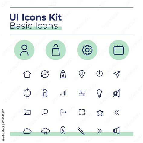 basic ui icons kit settings thin line vector symbols set upload file
