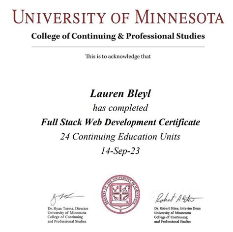 Lauren Bleyl On Linkedin Finally Got My Actual Certificate For Completing My Full Stack Web