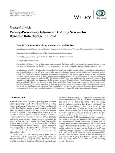 Pdf Privacy Preserving Outsourced Auditing Scheme For Dynamic Data