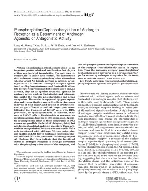 Pdf Phosphorylationdephosphorylation Of Androgen Receptor As A