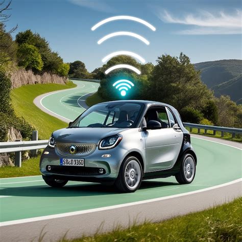 Smart Cars With Automatic Sensor Driving On Green Road With Wireless Connection Premium Ai