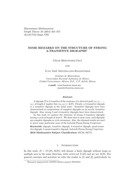 Pdf Some Remarks On The Structure Of Strong K Transitive Digraphs