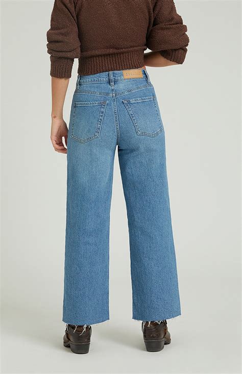 Pacsun Nora Stretch Dark Indigo Cropped Wide Leg Jeans Pacsun
