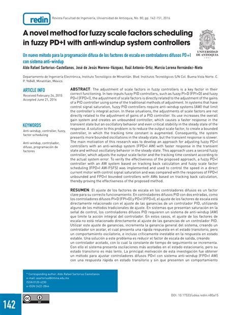 Pdf A Novel Method For Fuzzy Scale Factors Scheduling In Fuzzy Pdi With Anti Windup System