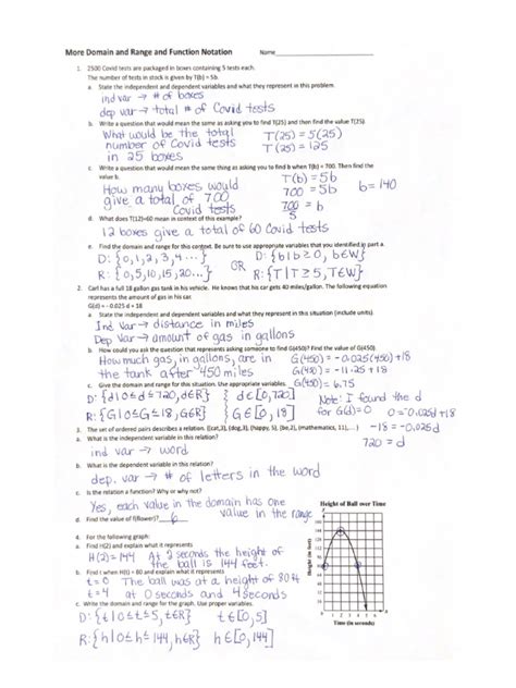More Domain And Range And Function Notation Solutions Pdf