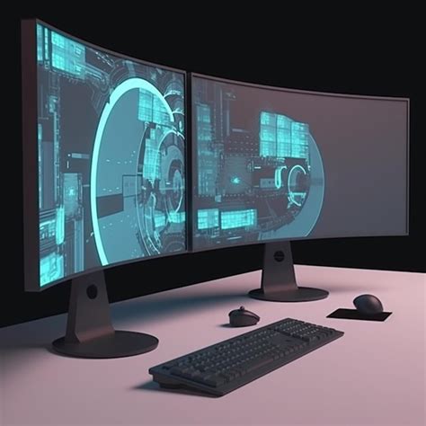 Premium Photo There Are Two Monitors On The Desk With A Keyboard And Mouse Generative Ai