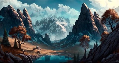 Premium Photo Mountain Realistic Style Digital Illustration Natural Landscapes Generative AI