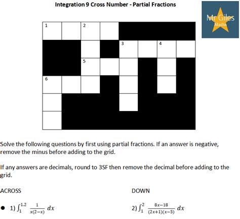 Integration Partial Fractions A Level Maths Cross Number Teaching Resources