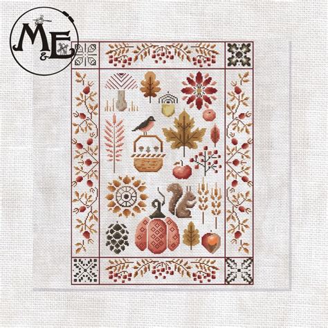 A Cross Stitch Pattern With An Autumn Theme