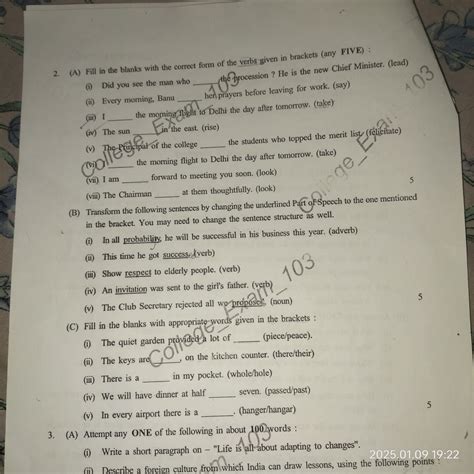 2 A Fill In The Blanks With The Correct Form Of The Verbs Given In Bra