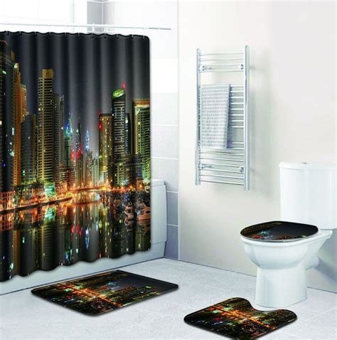 Badu Bg Zeegle Print Комплект постелки за баня с капак за перде Покривало за тоалетна Постелка