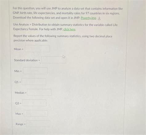 For This Question You Will Use JMP To Analyze A Data Chegg Com
