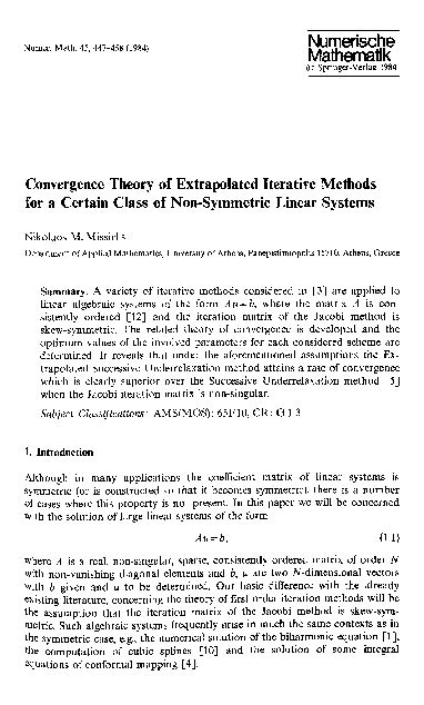 Pdf Convergence Theory Of Extrapolated Iterative Methods For A Certain Class Of Non Symmetric