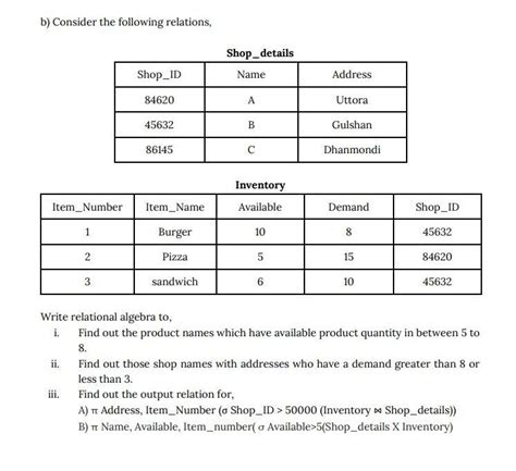 Solved B Consider The Following Relations Write Relational Chegg