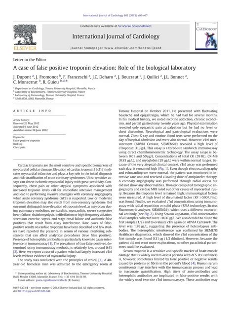 Pdf A Case Of False Positive Troponin Elevation Role Of The Biological Laboratory Dokumen Tips