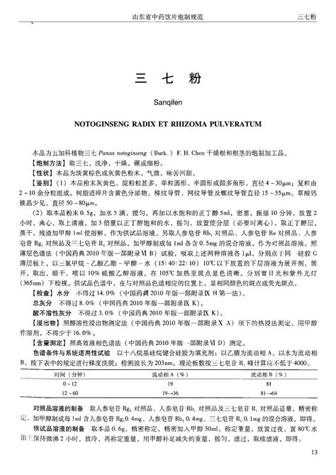 三七粉 山东省中药饮片炮制规范 蒲标网