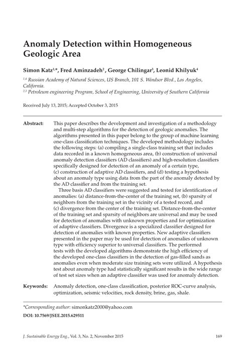 Pdf Anomaly Detection Within Homogeneous Geologic Area