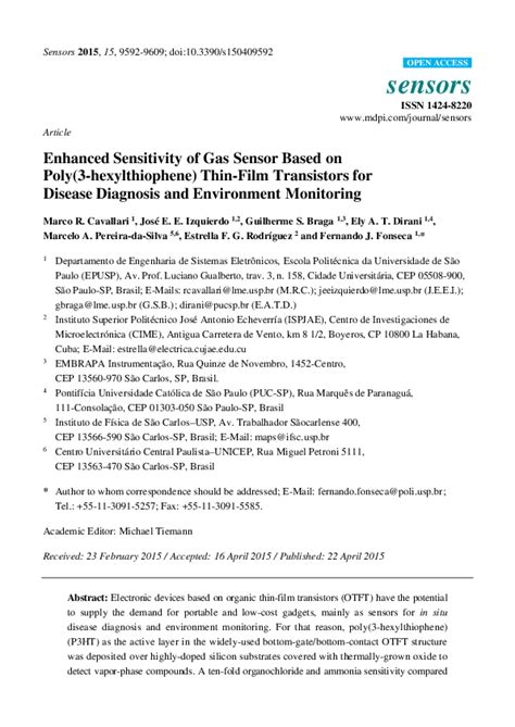 Pdf Enhanced Sensitivity Of Gas Sensor Based On Poly3 Hexylthiophene