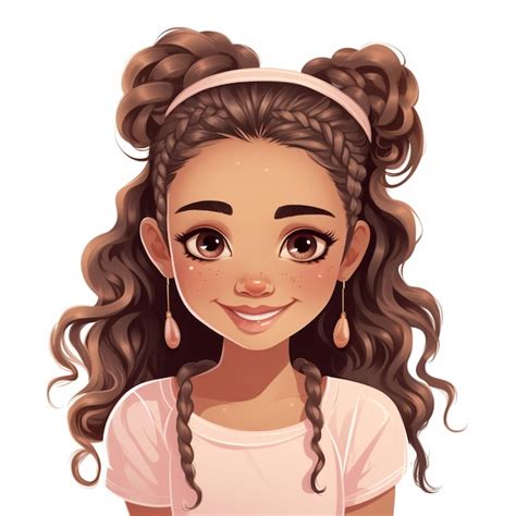 Premium Photo Cartoon Girl With Braids And A Pink Shirt Generative Ai