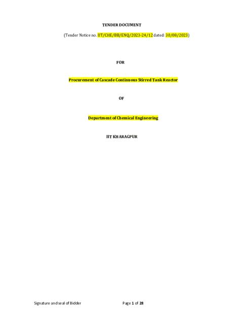 Fillable Online Procurement Of Cascade Continuous Stirred Tank Reactor Fax Email Print Pdffiller