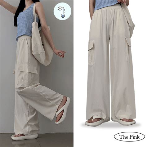 S Xl기장선택나일론냉장고바지 돌로 하이웨스트 밴딩 카고 와이드 바스락 팬츠 5color 에이블리
