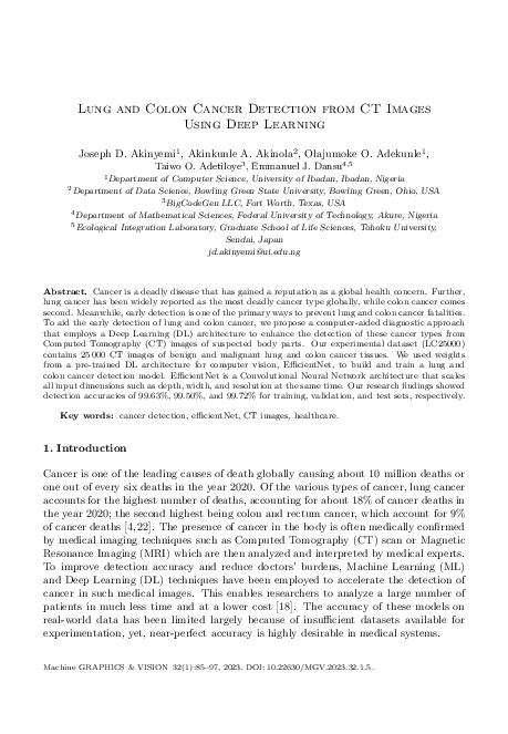 Pdf Lung And Colon Cancer Detection From Ct Images Using Deep Learning