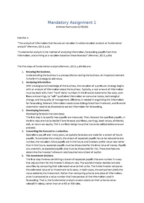 Mandatory Assignment 1 Be414 Financial Statement Analysis And Equity
