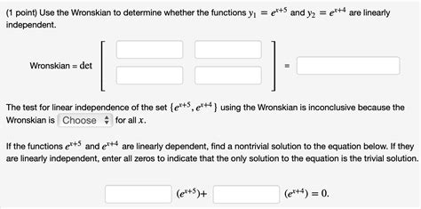 solved 1 point use the wronskian to determine whether the