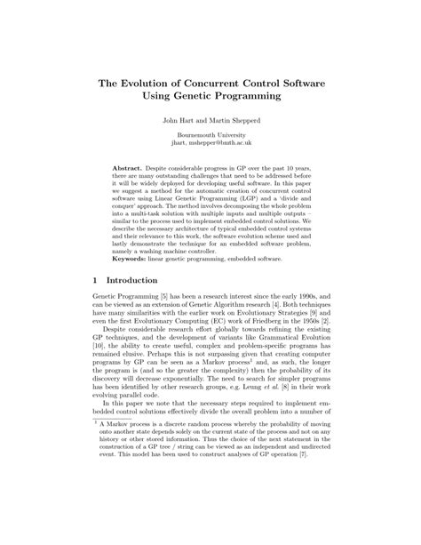 Pdf The Evolution Of Concurrent Control Software Using Genetic Programming