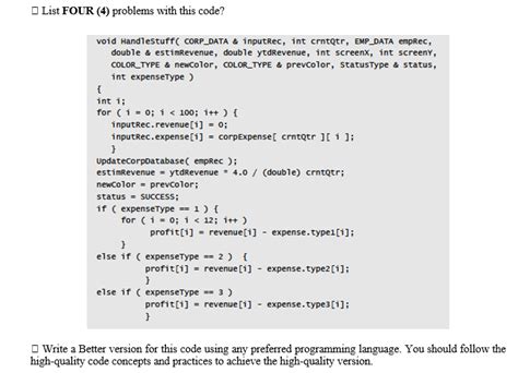 Solved List Four 4 Problems With This Code Void
