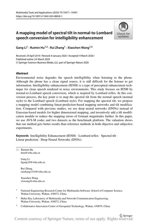 A Mapping Model Of Spectral Tilt In Normal To Lombard Speech Conversion