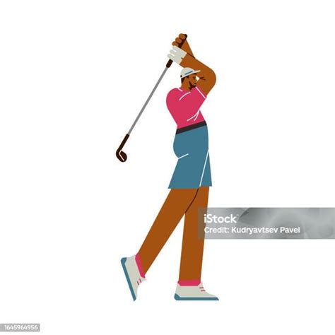 골프를 치는 스포츠맨 클럽으로 손을 들고 흑인 남성 캐릭터가 공을 치는 벡터 일러스트레이션 Championship에 대한 스톡 벡터 아트 및 기타 이미지 Istock