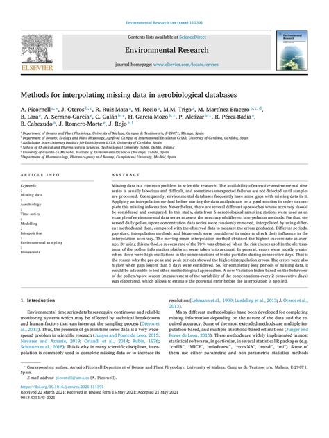 Pdf Methods For Interpolating Missing Data In Aerobiological Databases